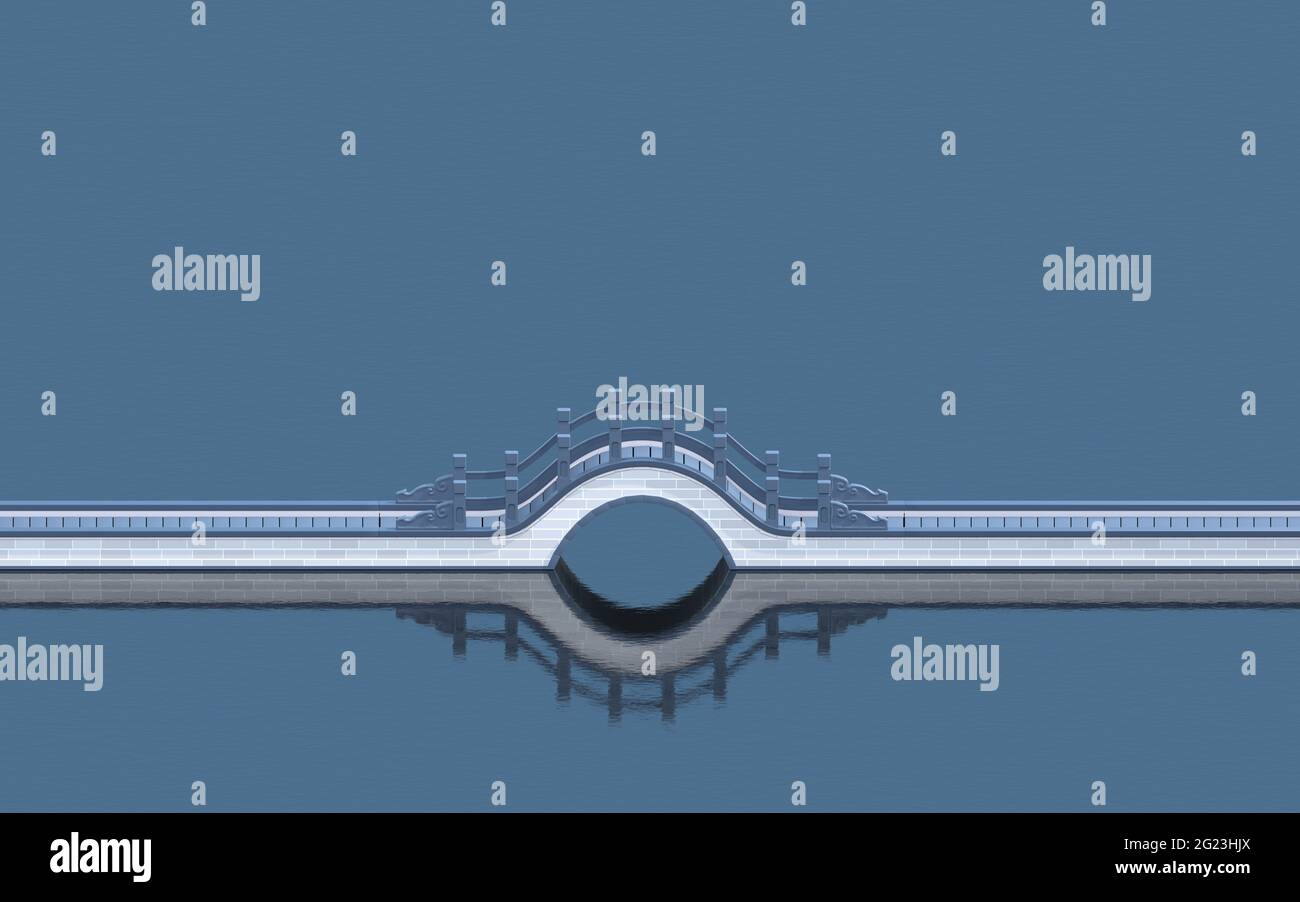 Chinese style bridge with blue background, 3d rendering, Computer ...