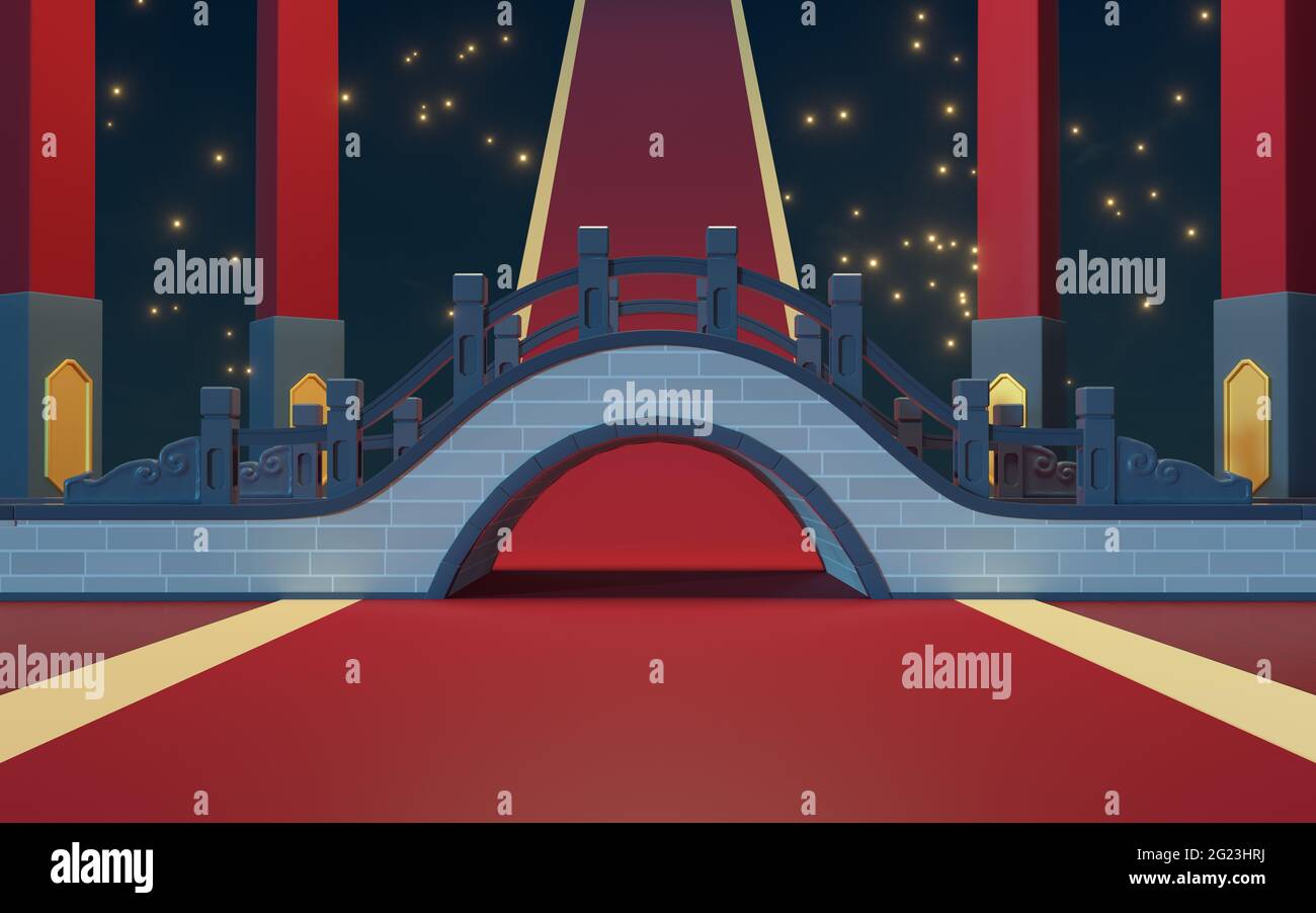 Chinese style bridge with starry stars background, 3d rendering ...