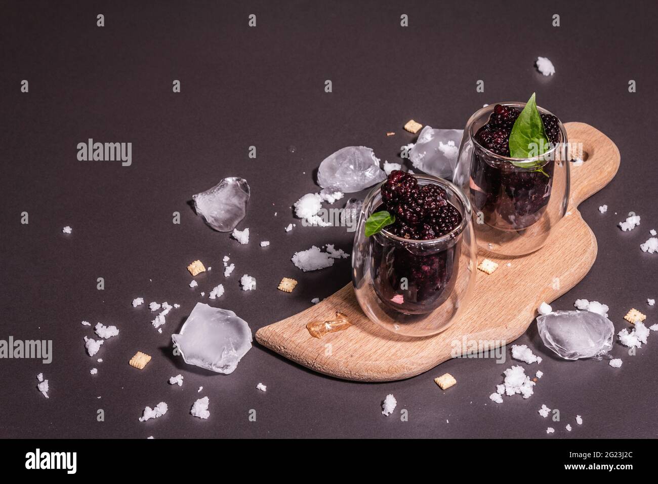 Refreshing blackberry fruit drink. Cold summer berry cocktail, modern ...