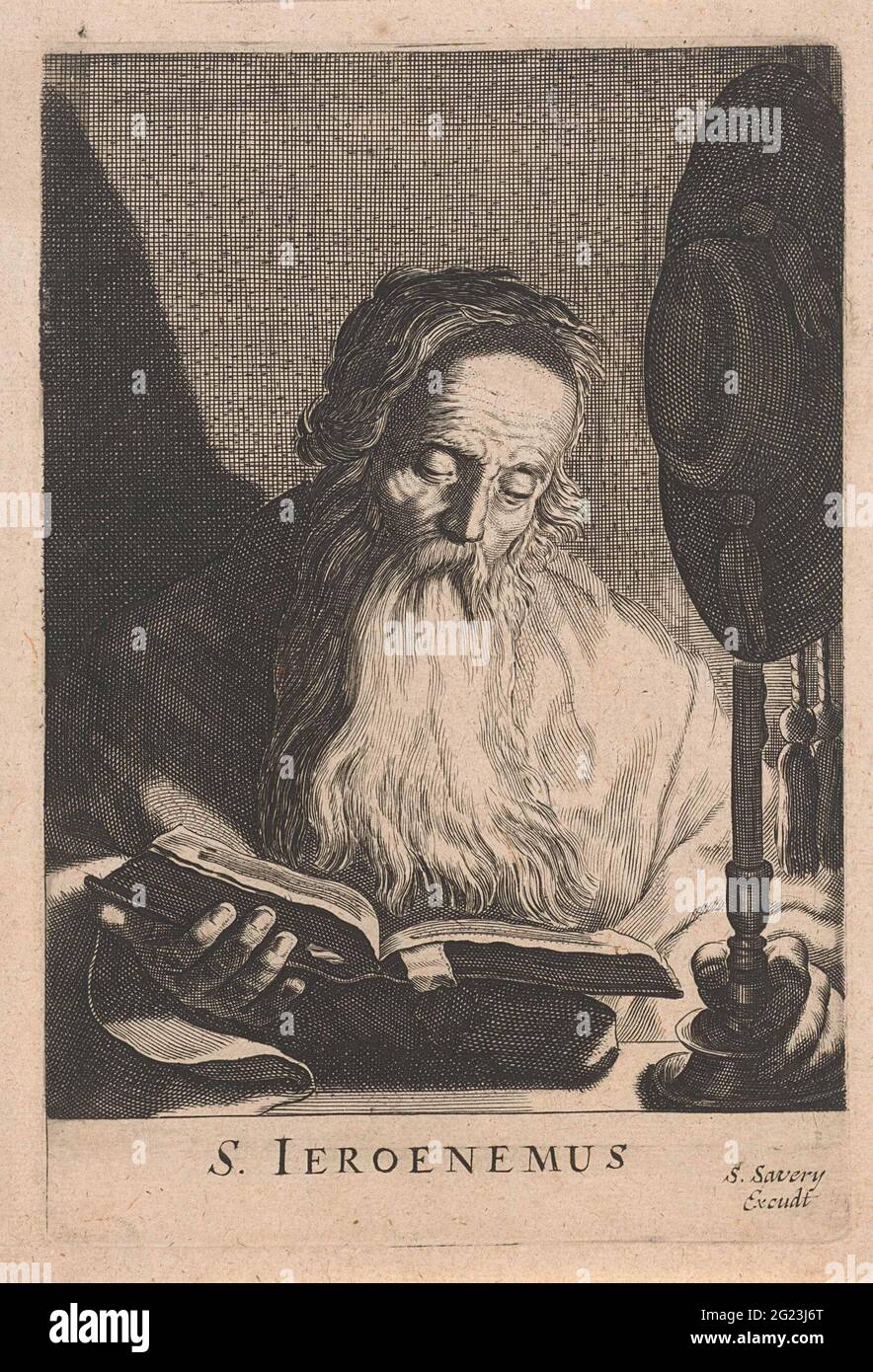 H. Hieronymus reading by candlelight Stock Photo - Alamy