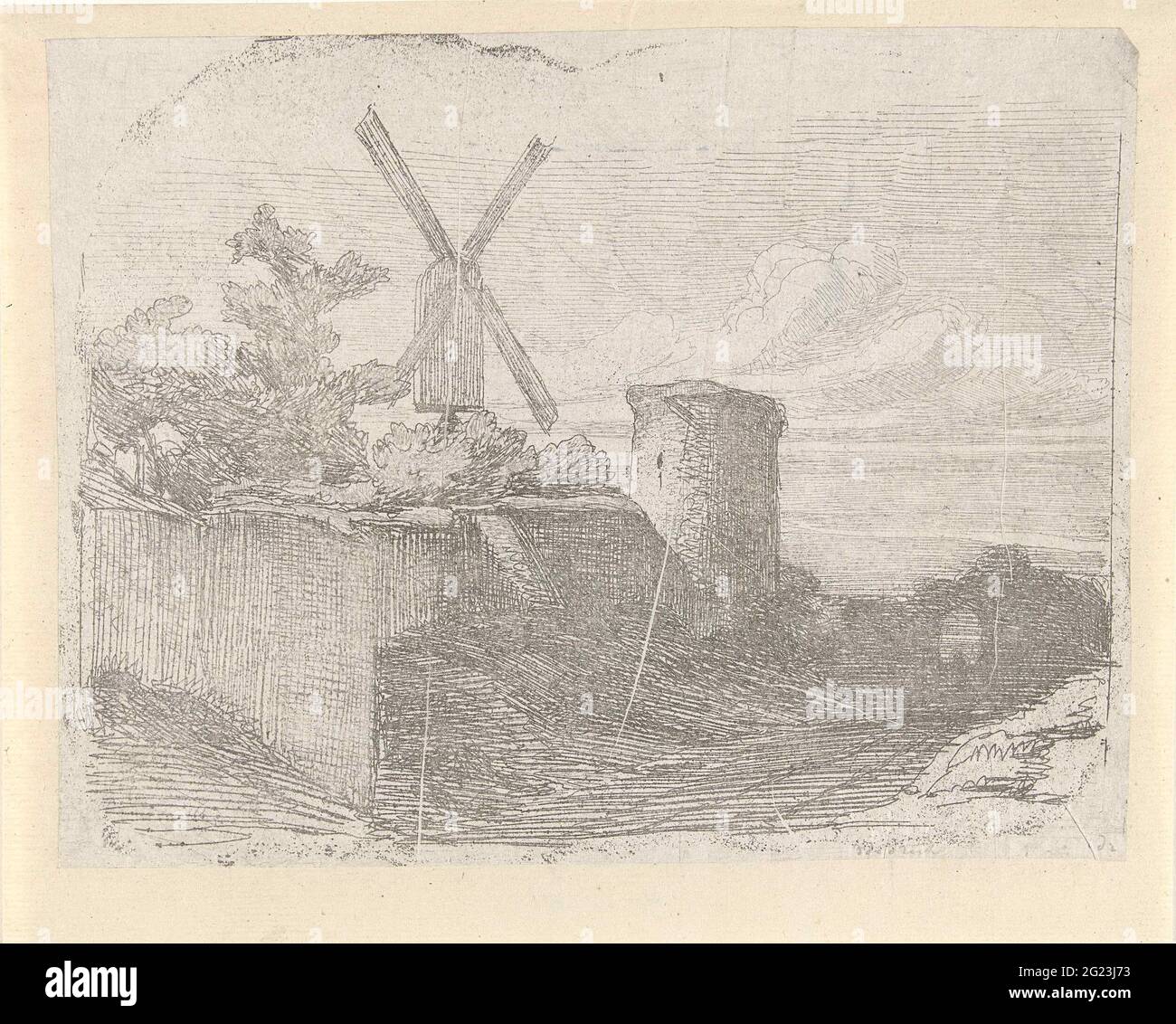 Ruin with mill Stock Photo - Alamy