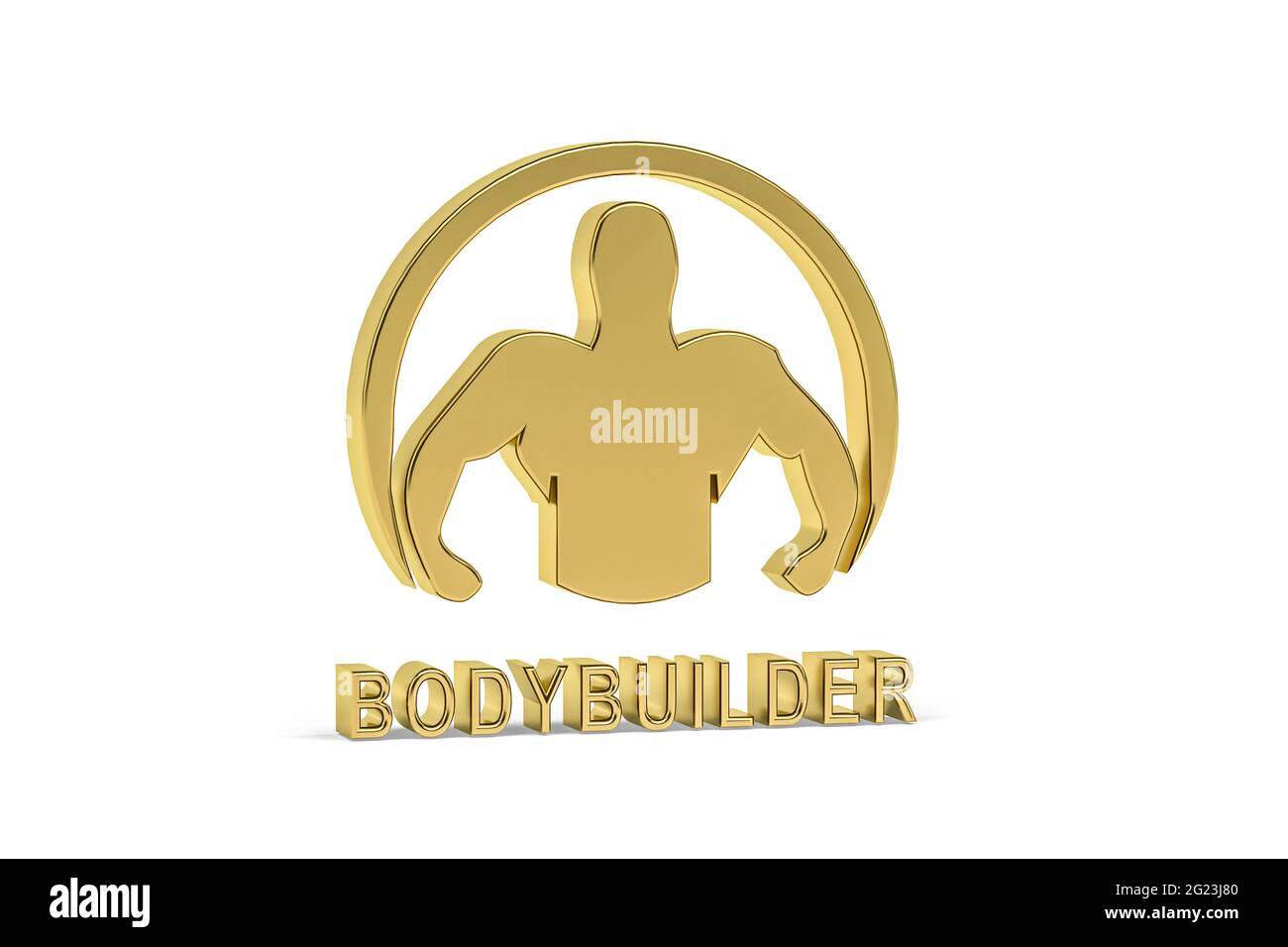 Golden 3d bodybuilder icon isolated on white background - 3d render ...