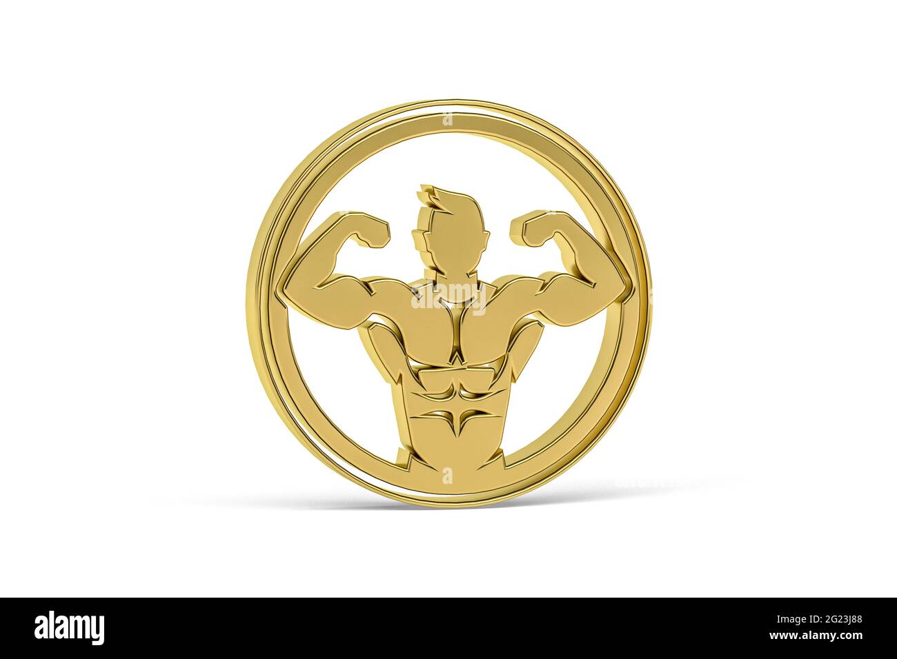 Golden 3d bodybuilder icon isolated on white background - 3d render ...