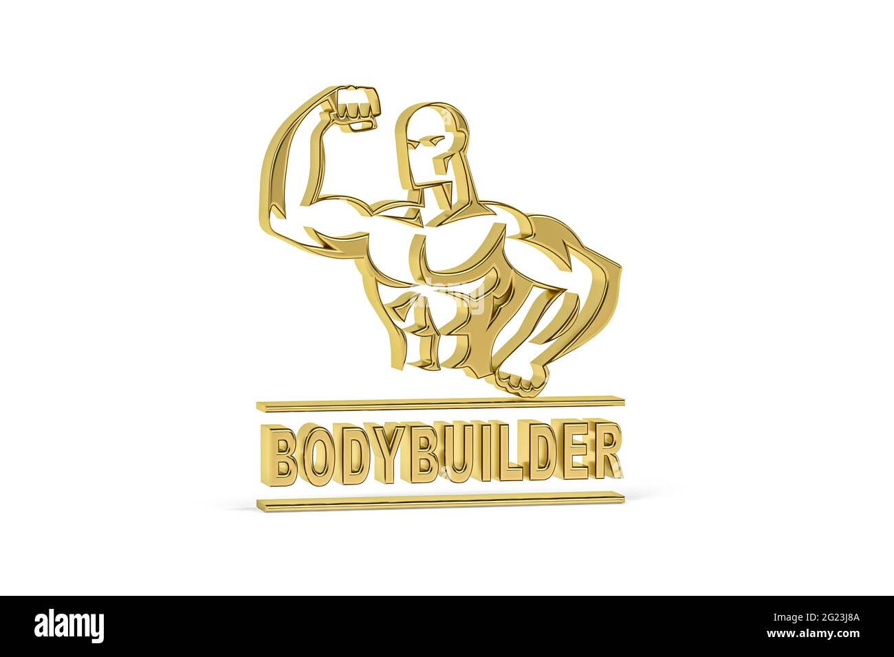 Golden 3d bodybuilder icon isolated on white background - 3d render ...