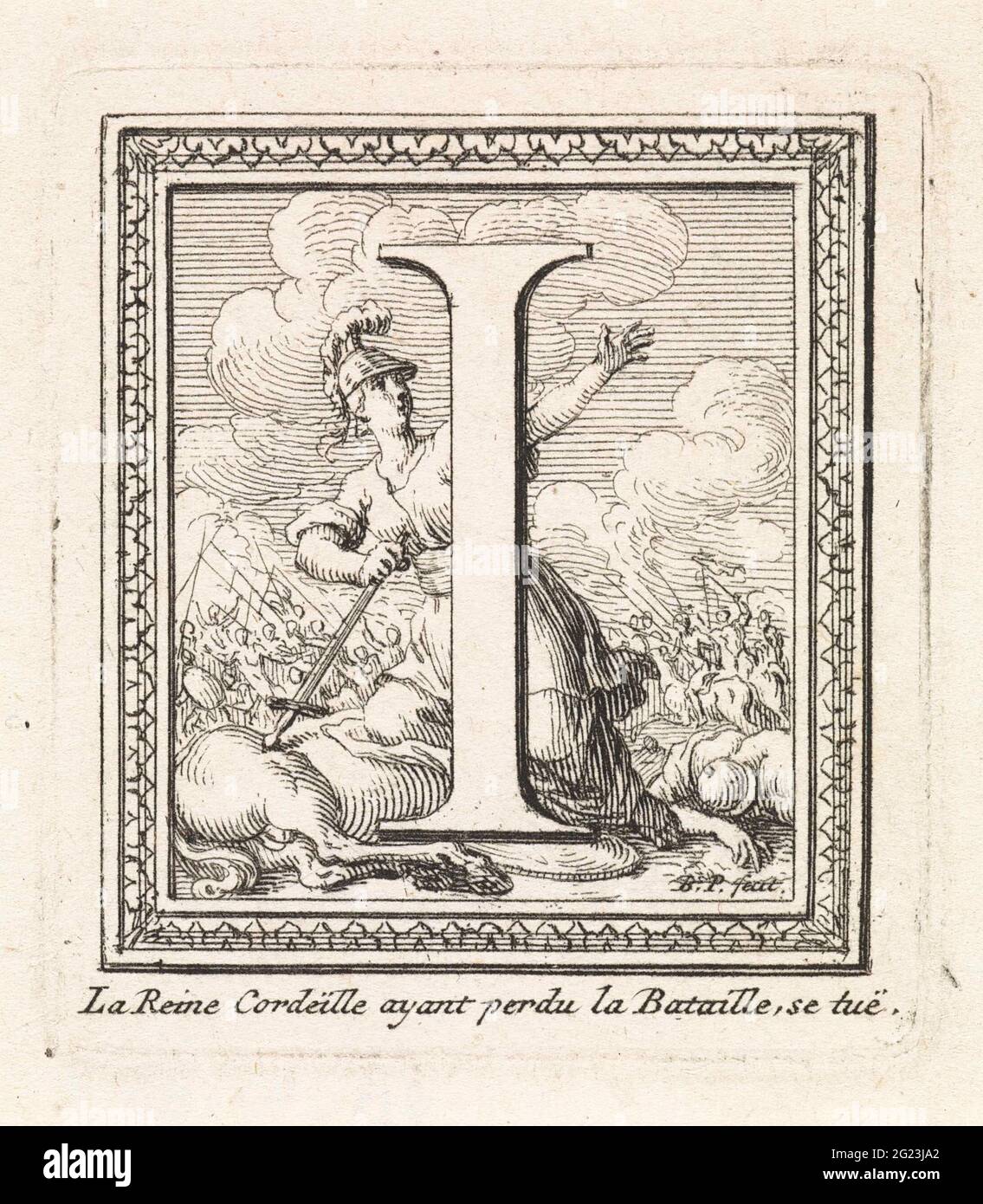 Letter I. The letter and the initial I with a British queen, perhaps ...