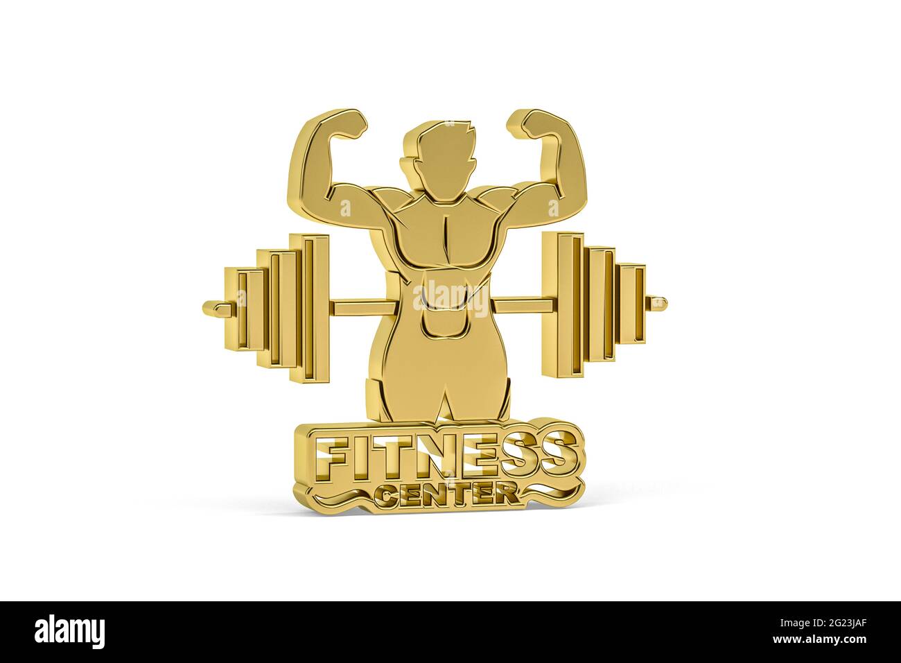 Golden 3d bodybuilder icon isolated on white background - 3d render ...
