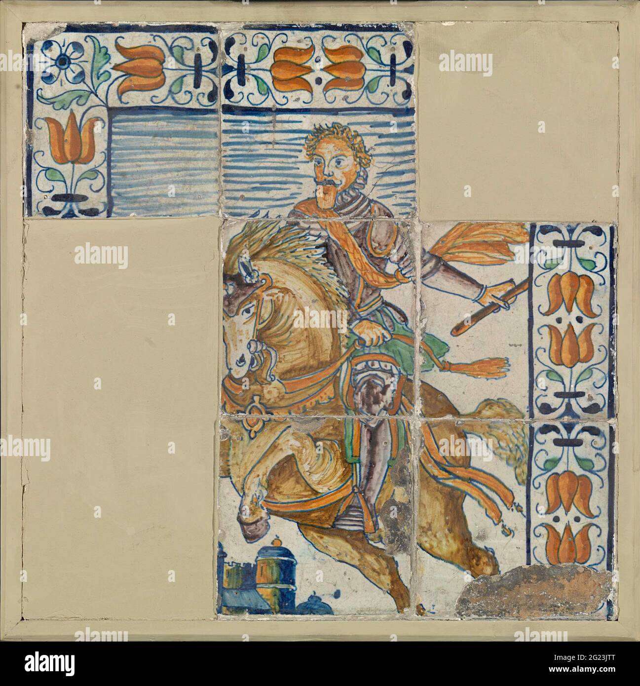 Tile tableau with Prince Maurits. Tile tile of six tiles (3 x 3), three ...