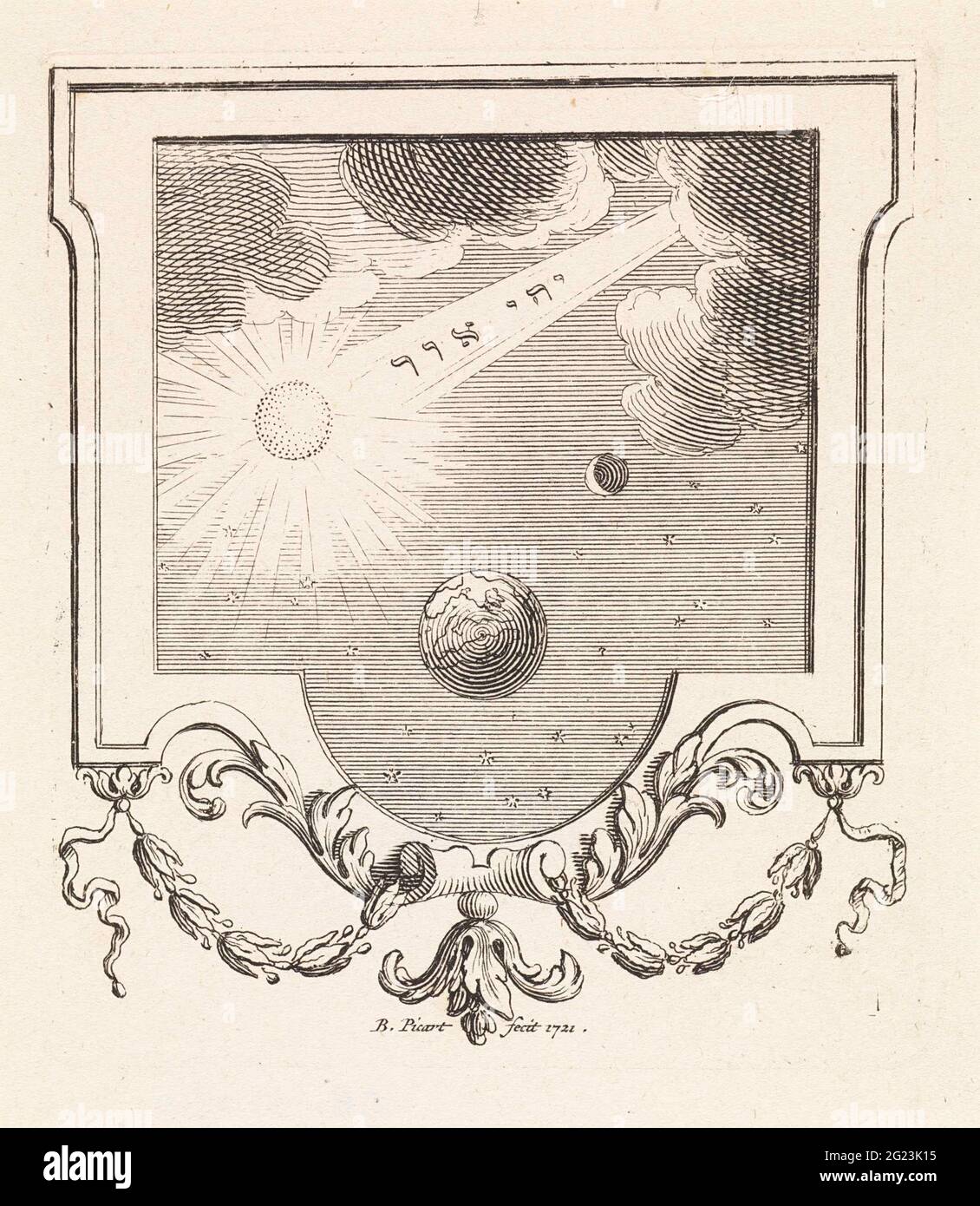 Universe with earth, sun, moon and stars and the tetragram. Universe ...