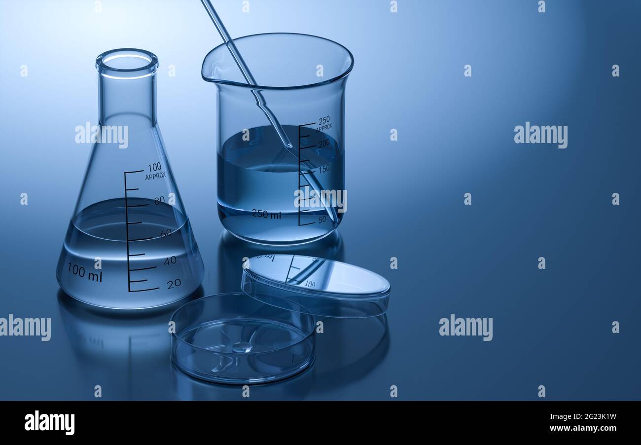 Glassware in the laboratory, 3d rendering. Computer digital drawing ...