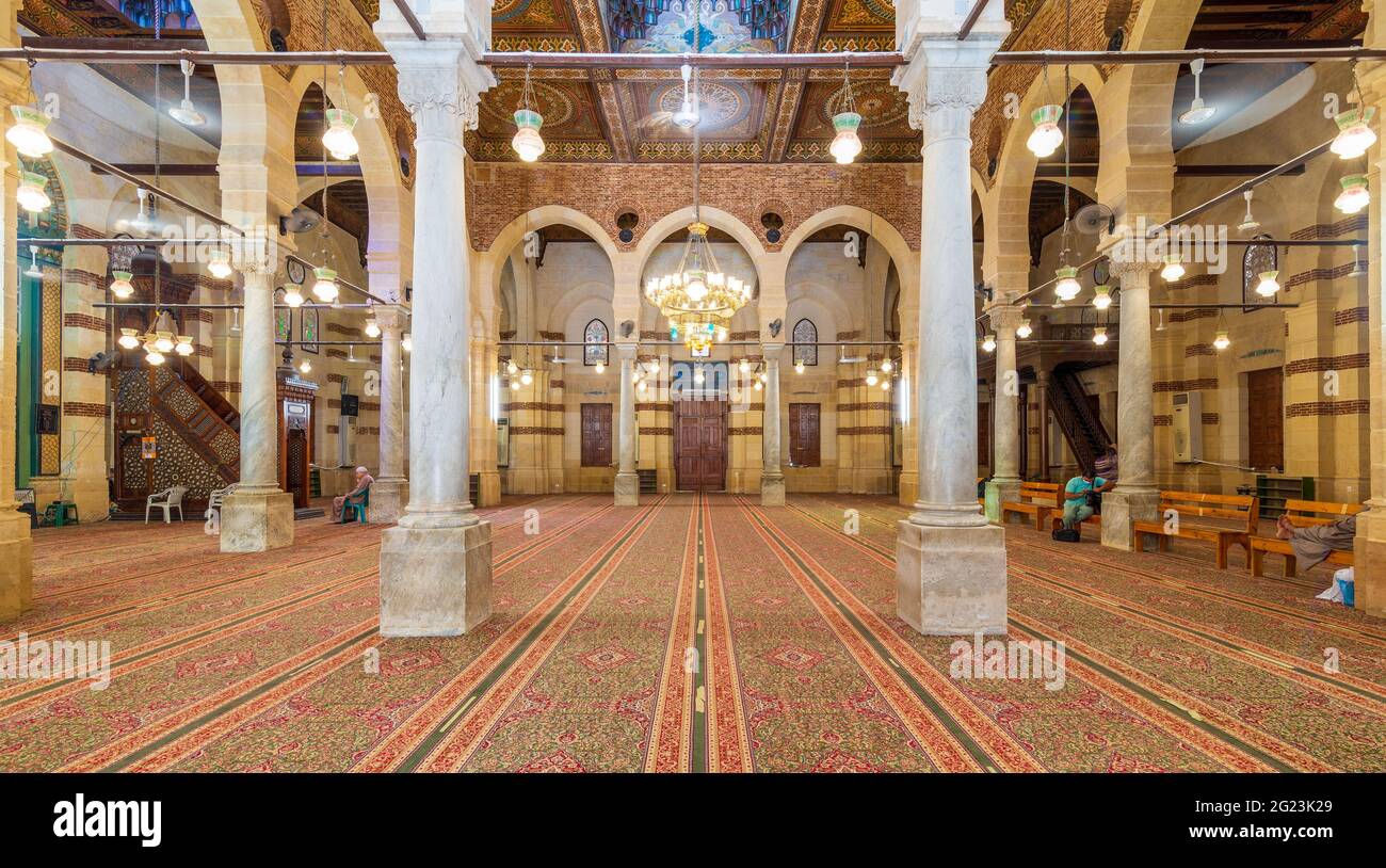 CAIRO, EGYPT - May 28, 2021: Interior with colorful floral patterns and ...