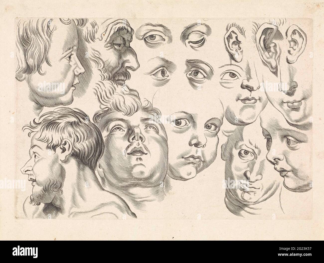 Studies of faces, eyes and ears; Peter Paul Rubens drawing book Stock ...