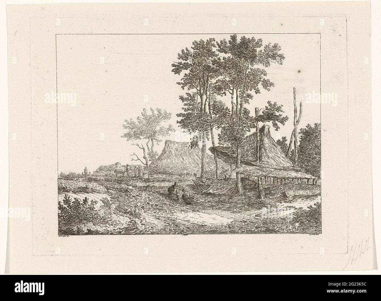 Landscape with the roof of a haystack. On the right the roof of a ...