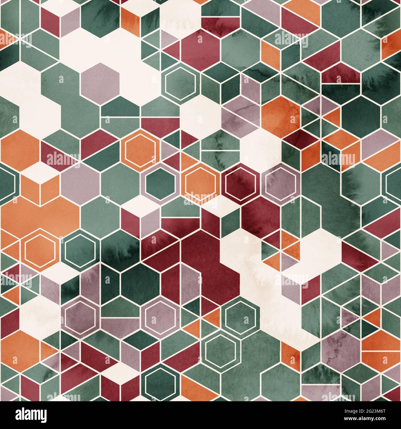 Seamless pattern of hexagons in random colors in watercolor Stock Photo ...