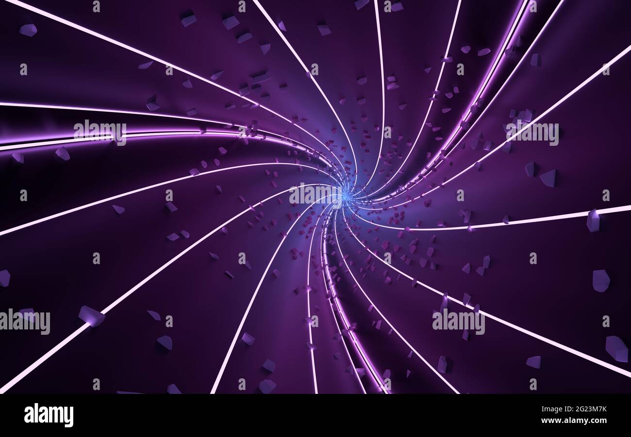 Purple twist cubes with black background, 3d rendering. Computer ...