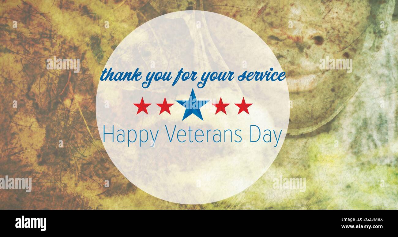 Happy veterans day text over soldier against grunge background Stock ...