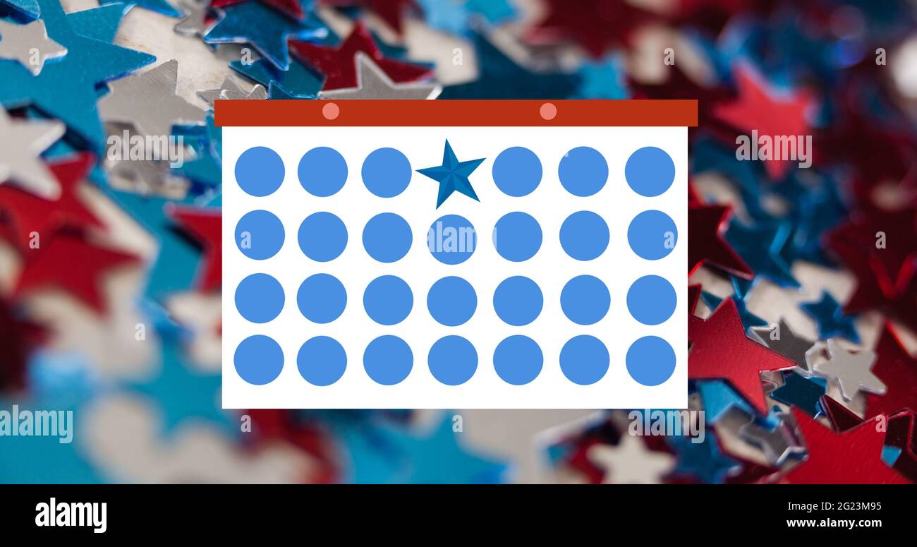 Composition of token template card and blue star over american flag ...