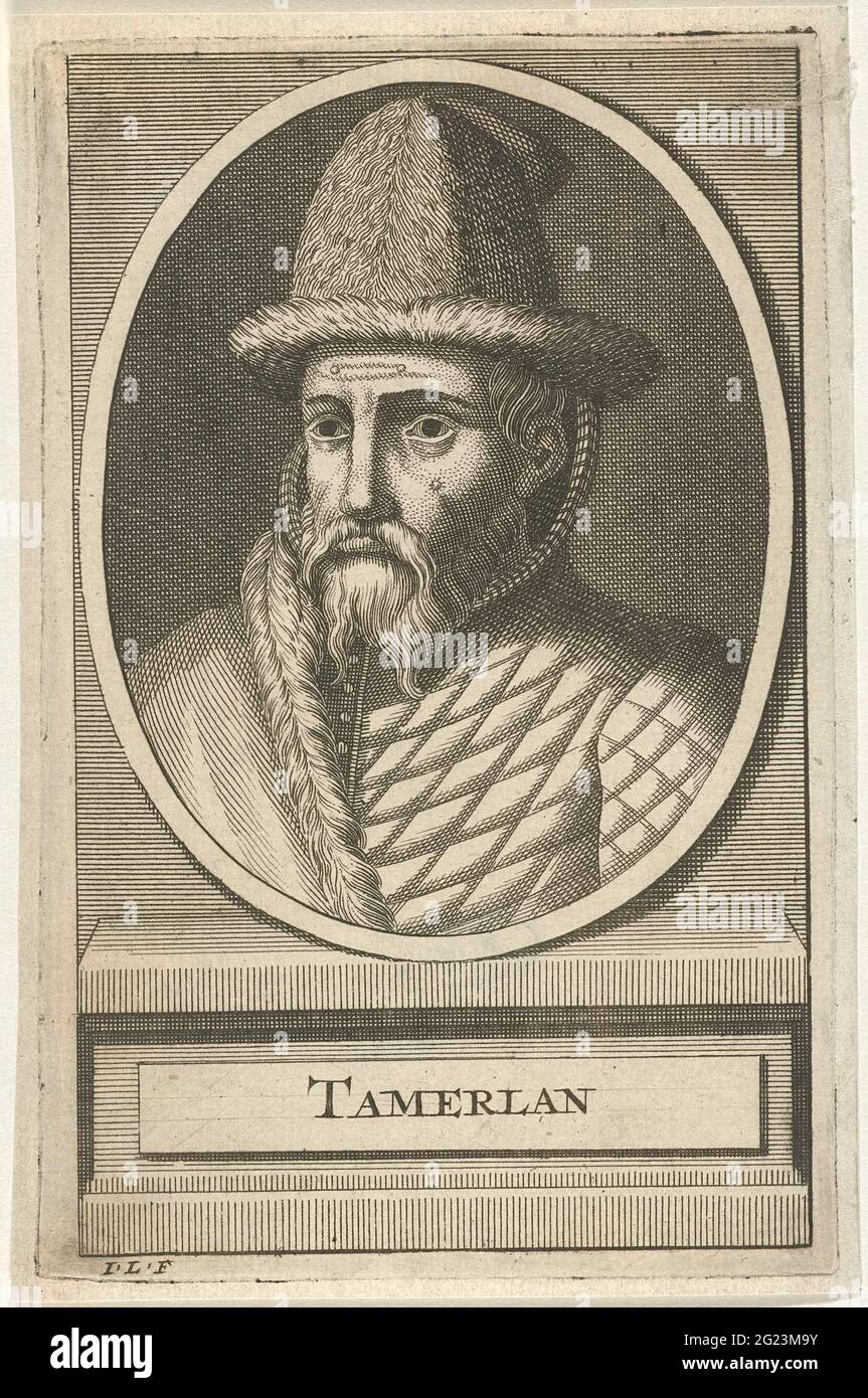 Portrait of Timaer Lenk; Tamerlan. Portrait bust in oval to the left of ...