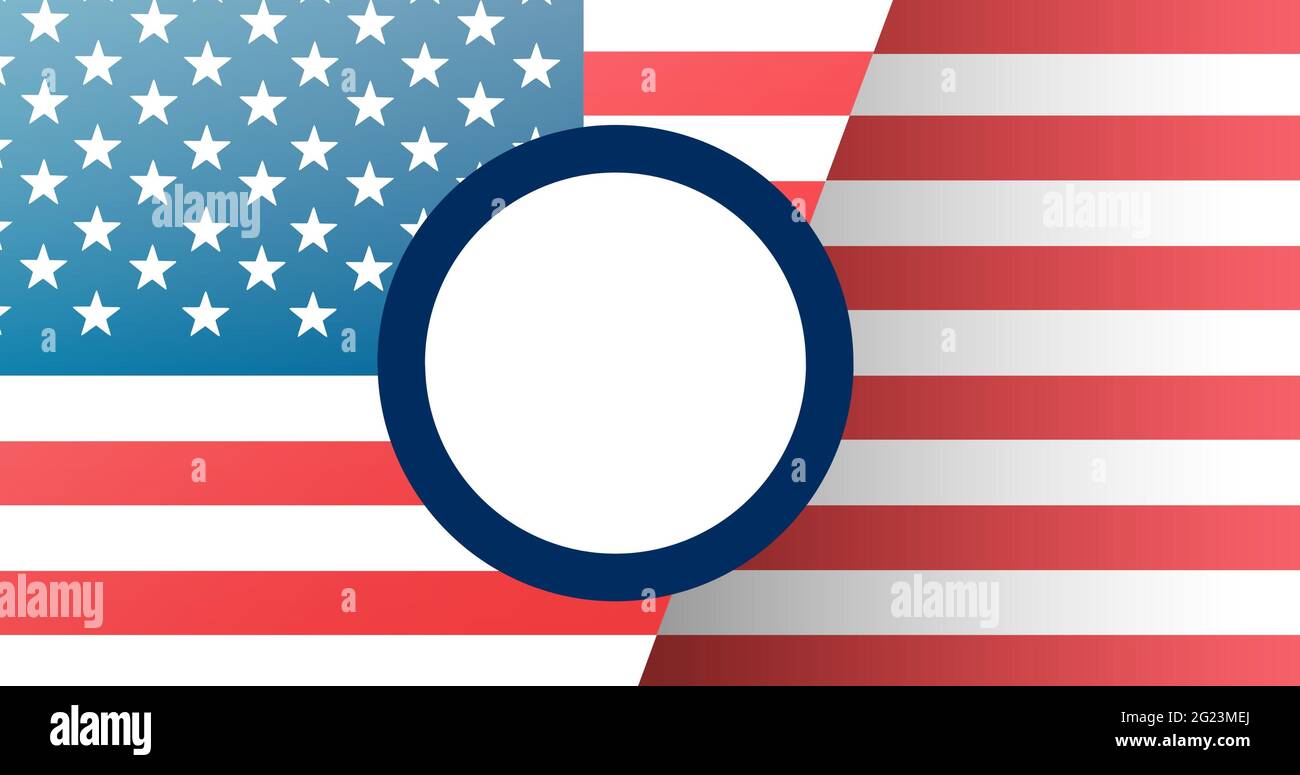 White round banner with copy space against american flag in background ...