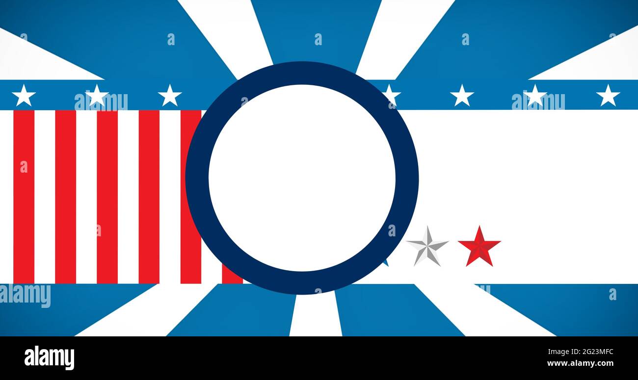 White round banner with copy space against american flag design ...