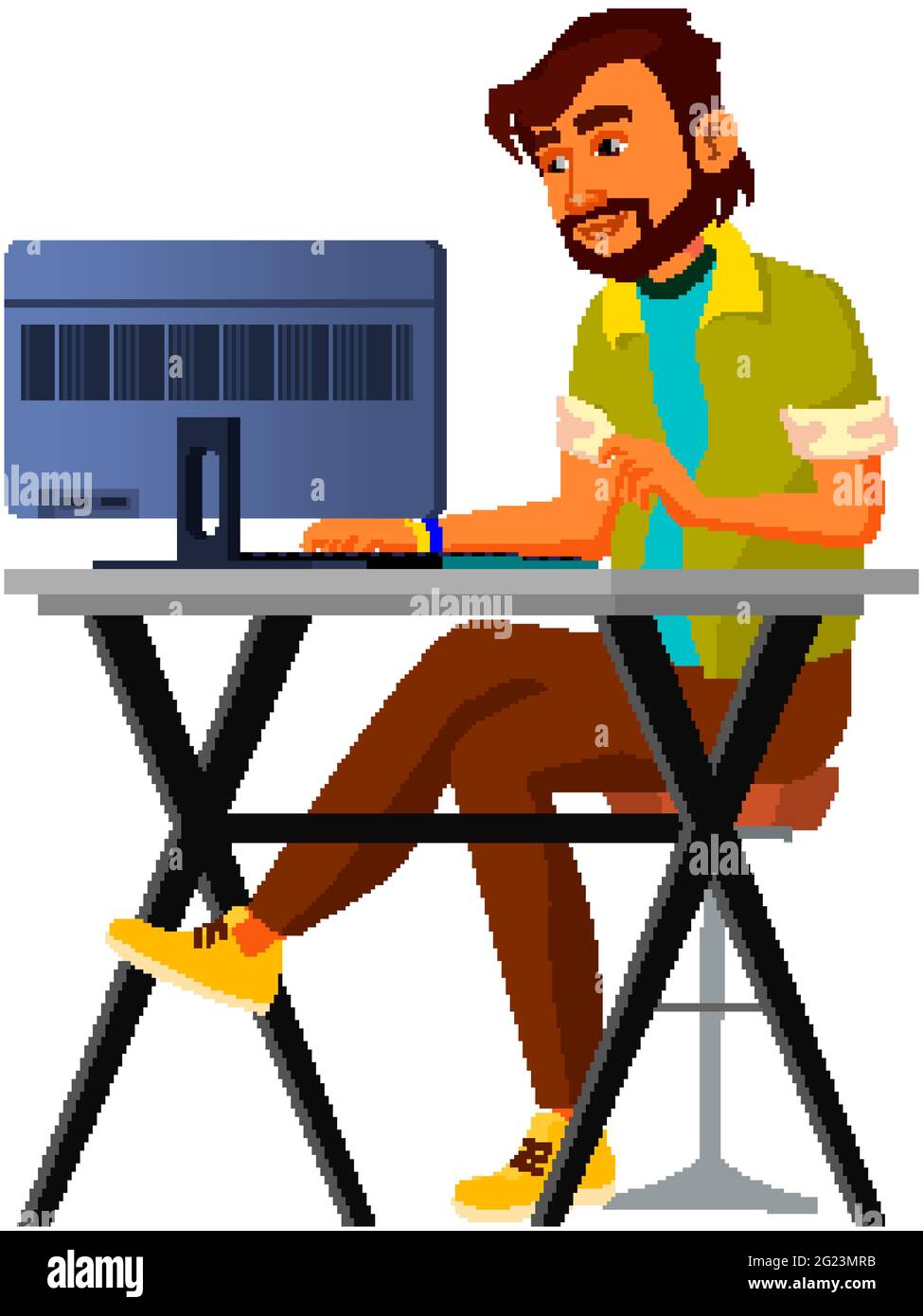 young man watching video courses on computer cartoon vector Stock ...