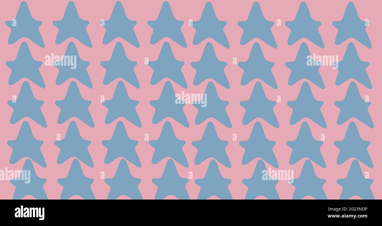 Composition of hand drawn blue stars repeated in rows on pink ...