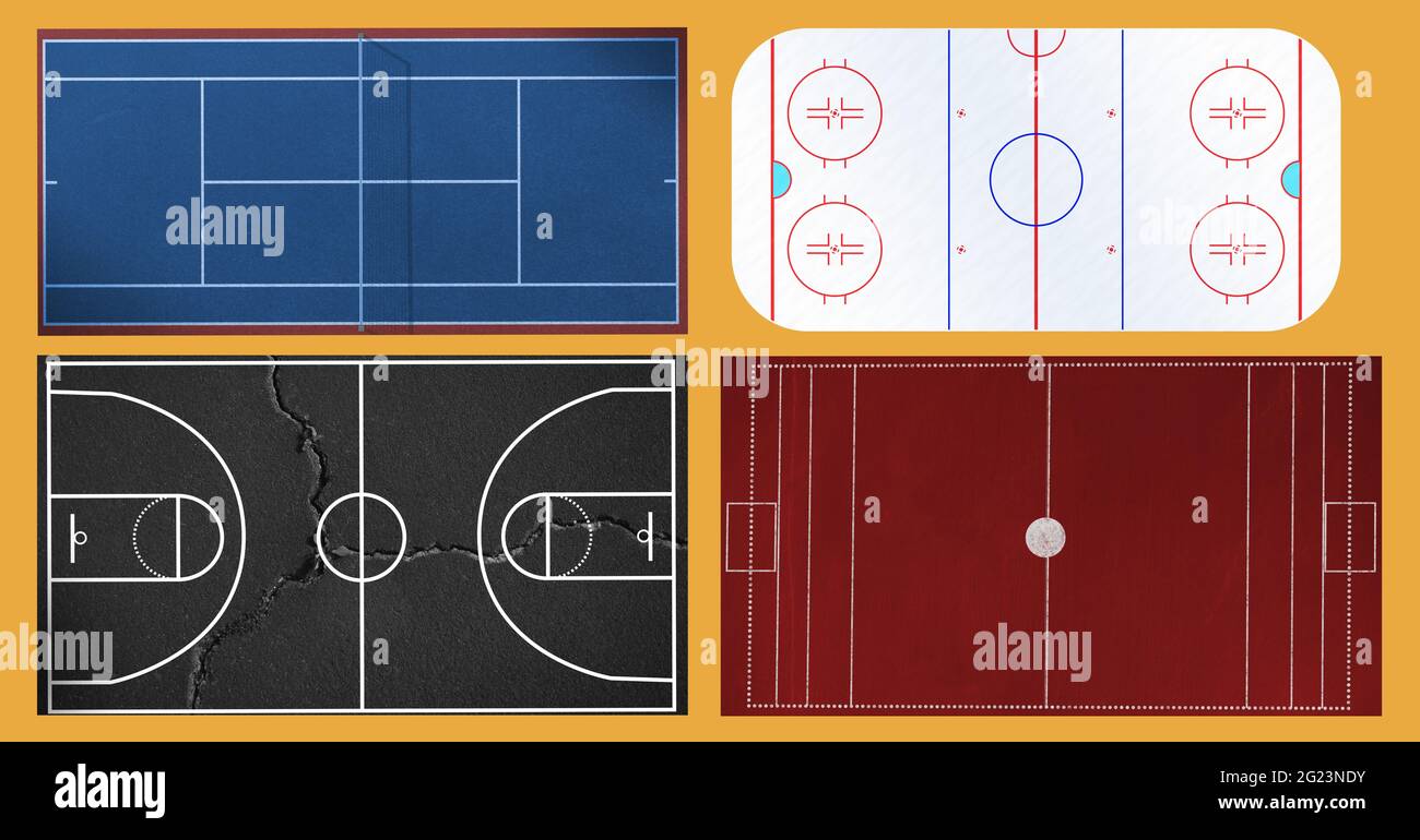 Composition of different sports fields on orange background Stock Photo ...