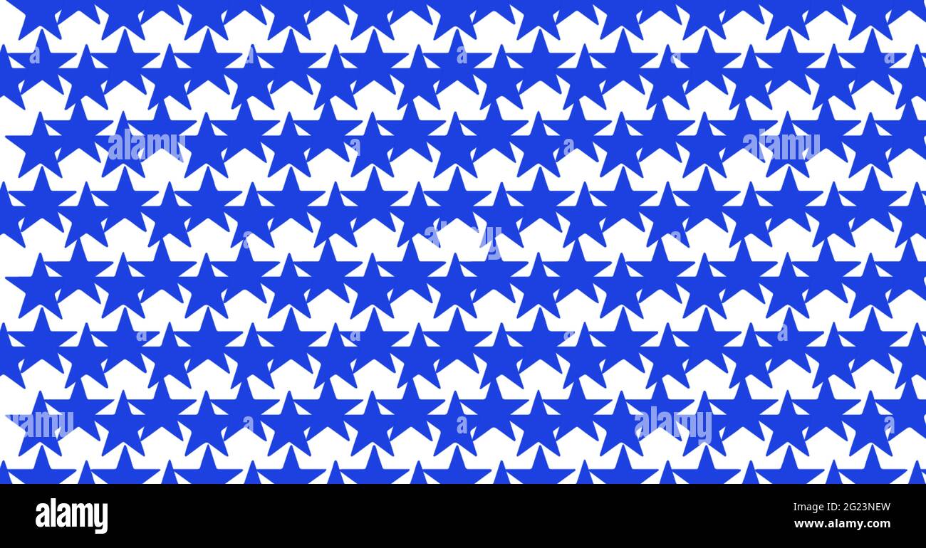 Composition of overlapping repeated blue stars filling white background ...
