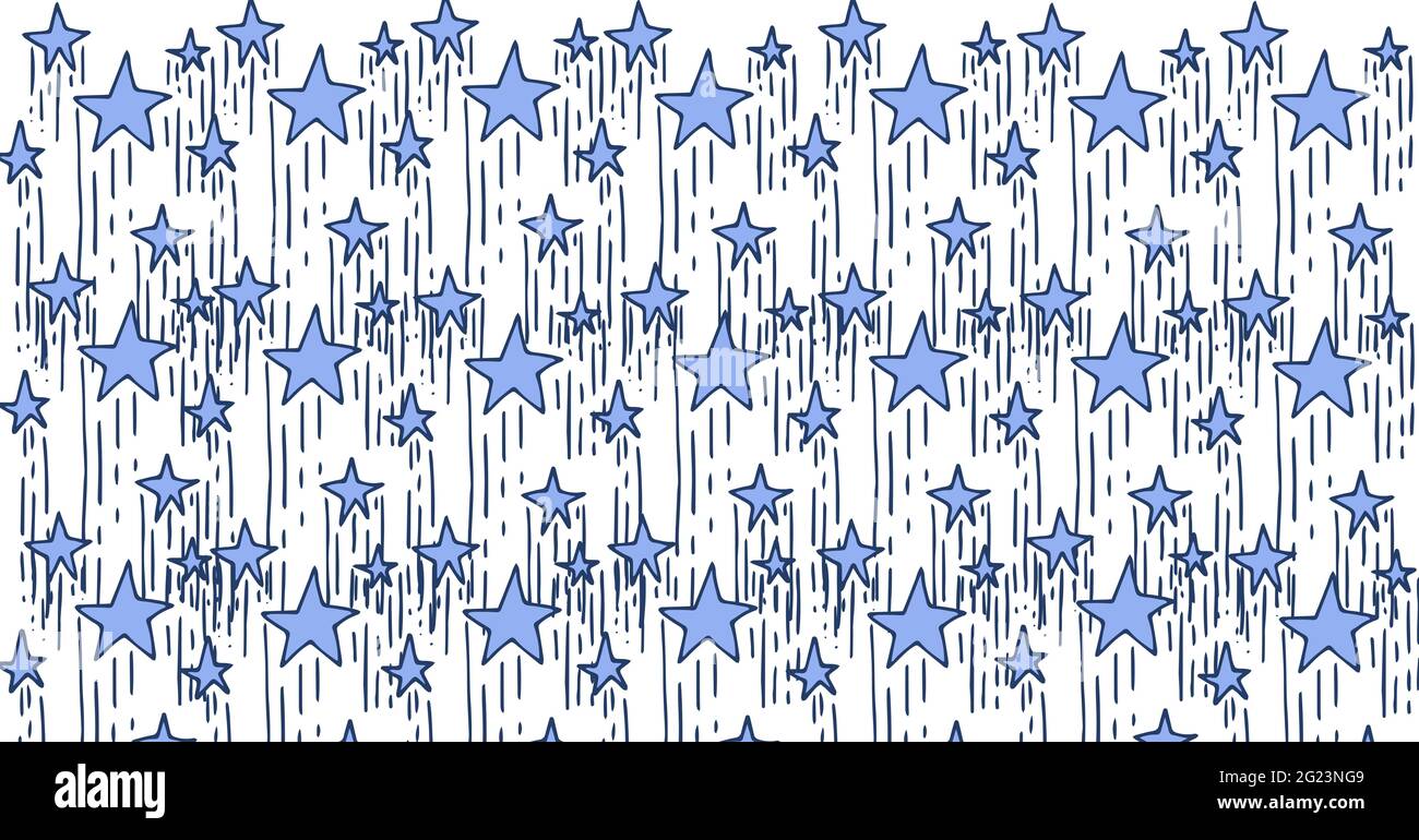 Composition of hand drawn blue stars and black lines filling white ...
