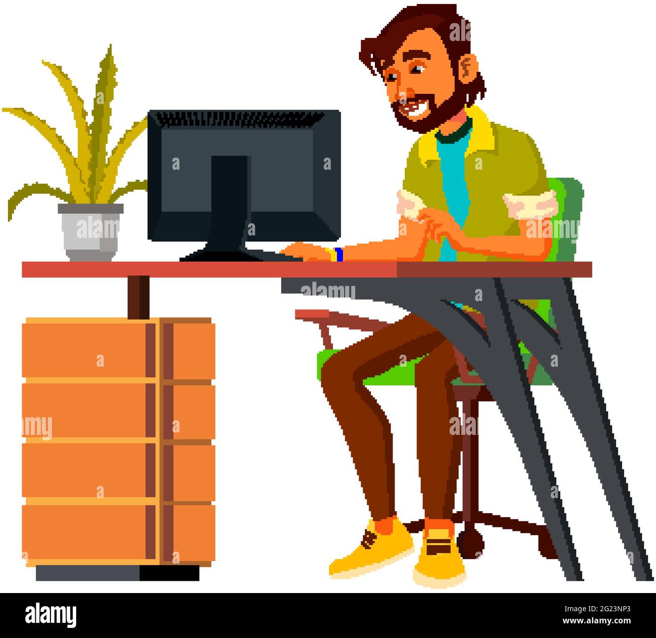 cheerful man browsing on computer cartoon vector Stock Vector Image ...