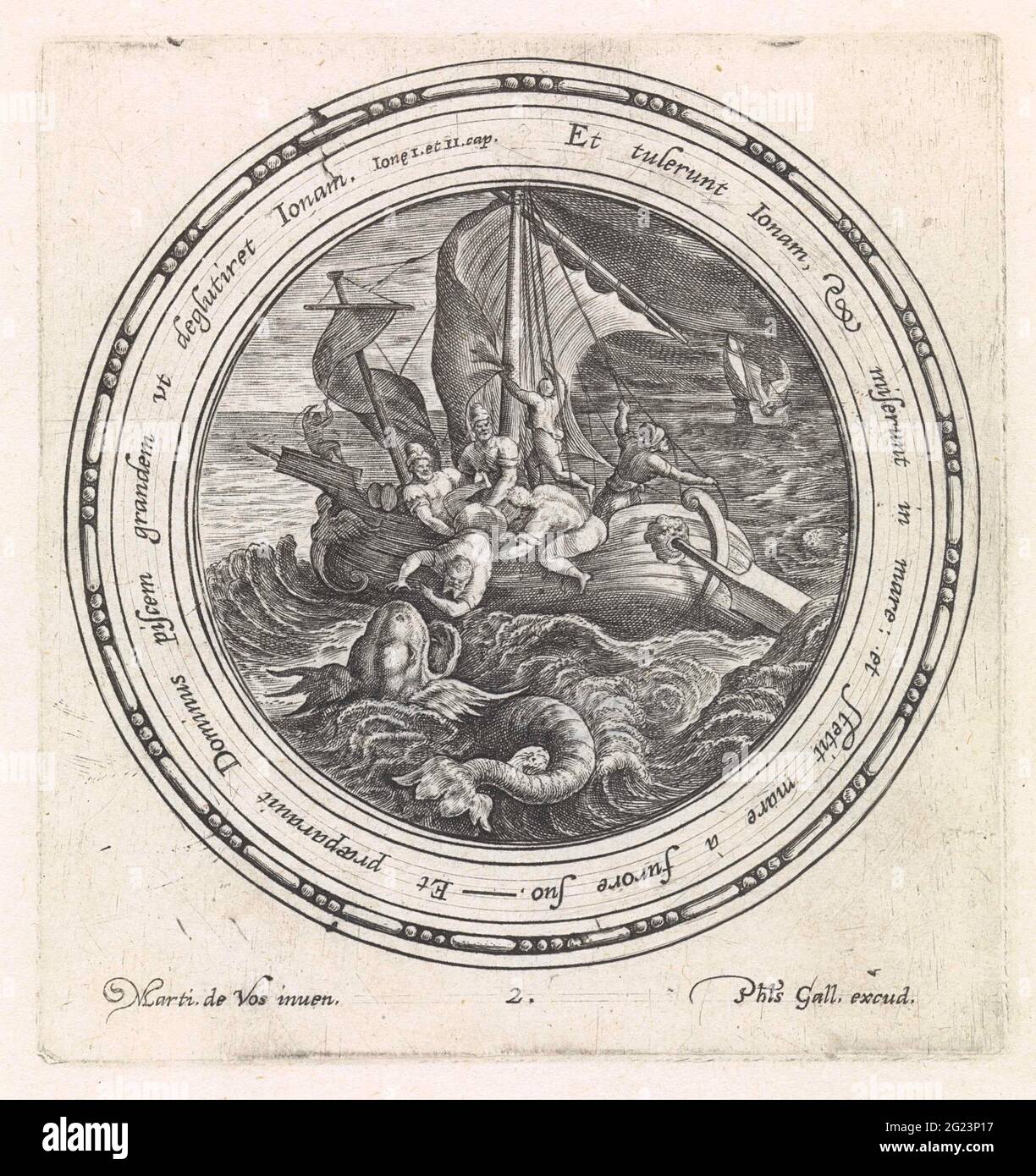 Jonah is thrown overboard by the sailors; History of Jonah. The ship on ...