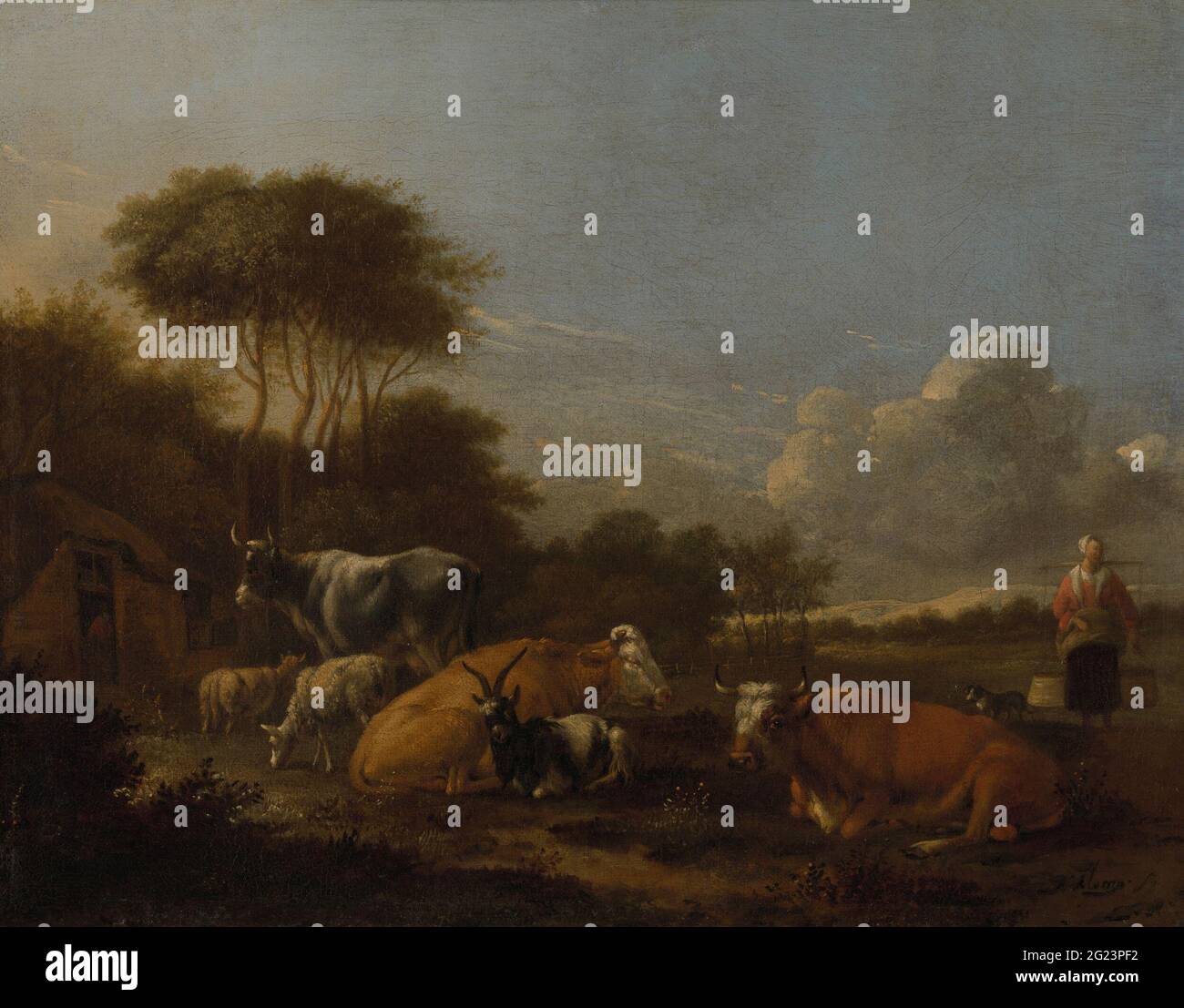 Landscape with cattle. Landscape with cattle. In the foreground are ...