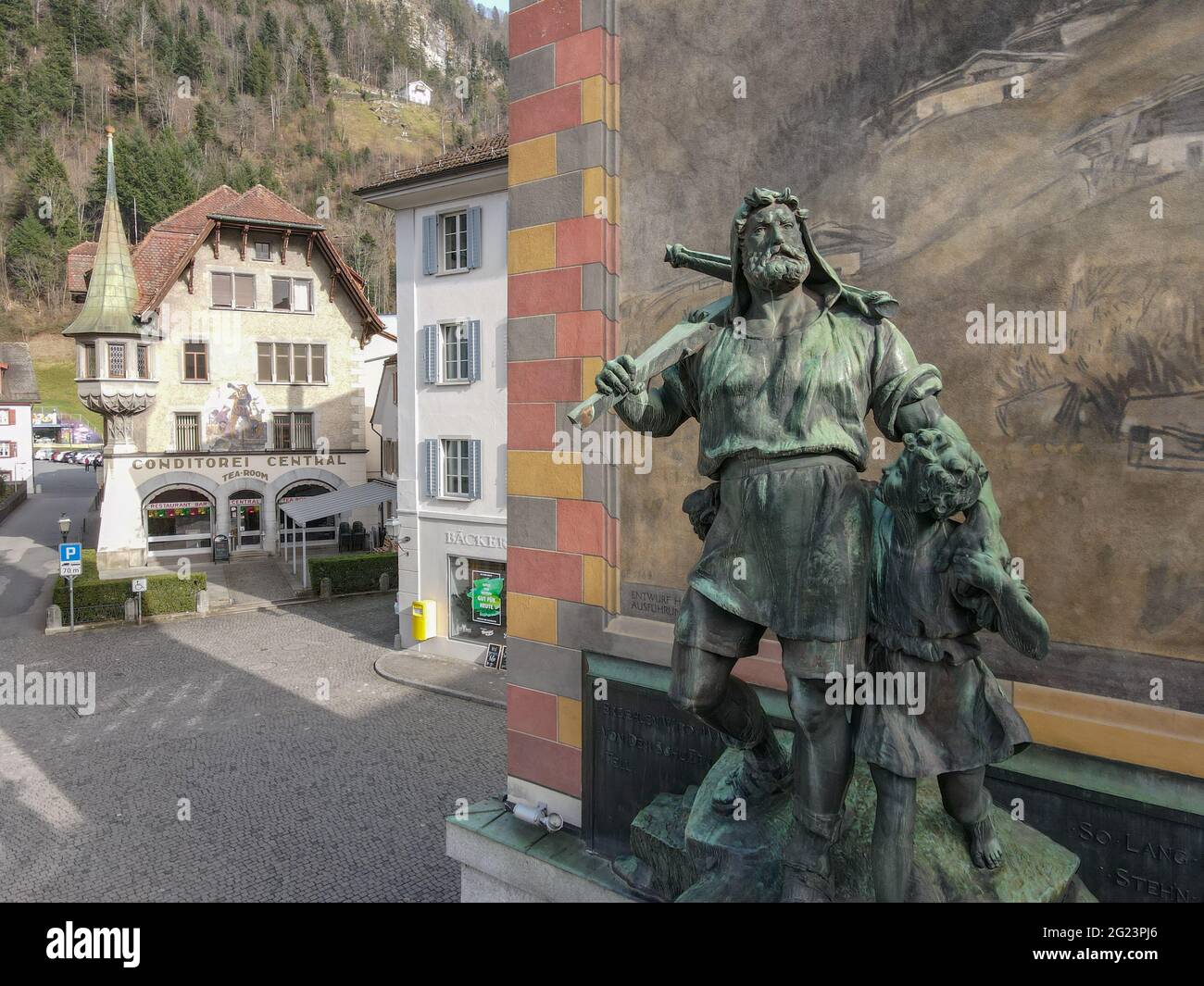 The monument of national hero Wilhelm Tell at Altdorf on Switzerland ...