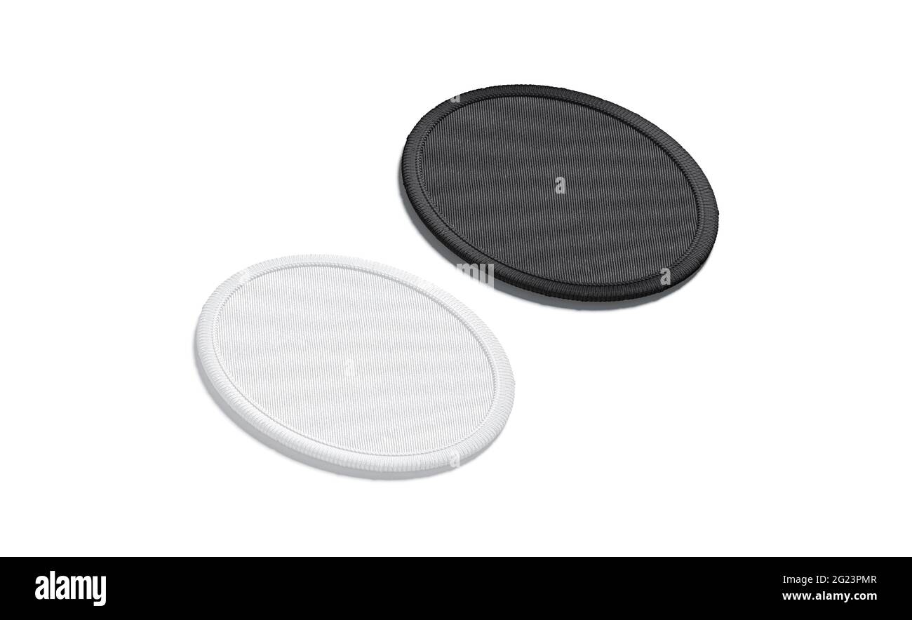 Blank black and white round embroidered patch mockup, side view Stock ...