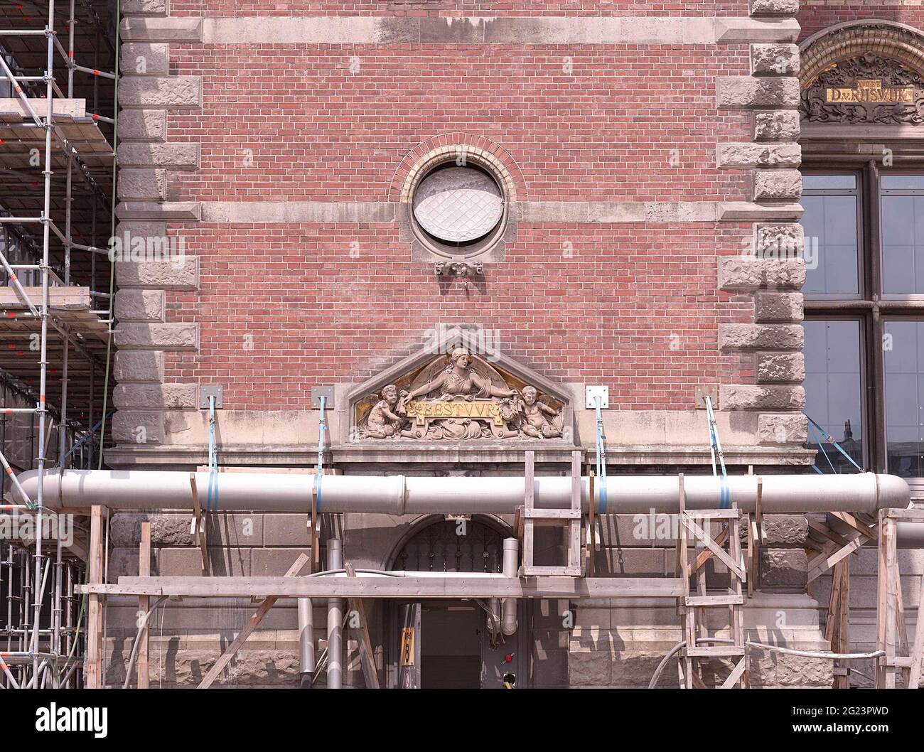 Window and timpano above entrance to tower 8; Flat decoration east side ...