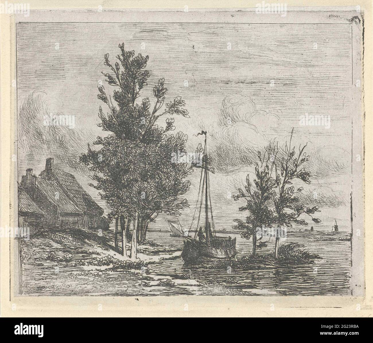 River landscape with sailing ship and farm Stock Photo - Alamy