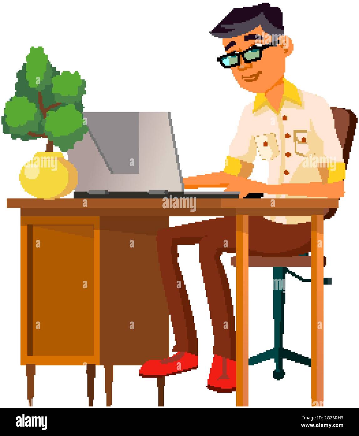 asian guy freelancer coding on computer cartoon vector Stock Vector ...