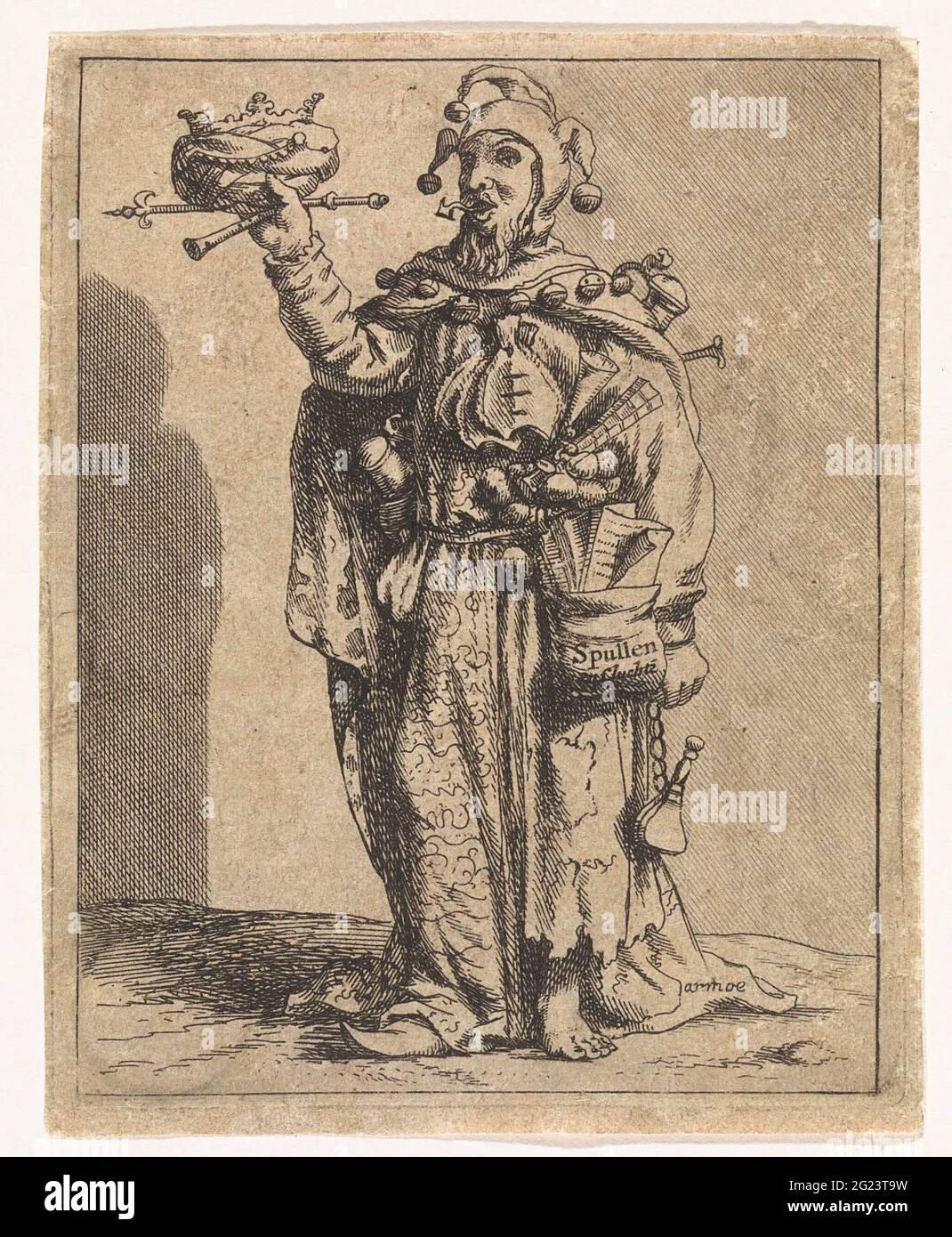 Jester with crown and flute. A jester has a crown, a scepter and a ...