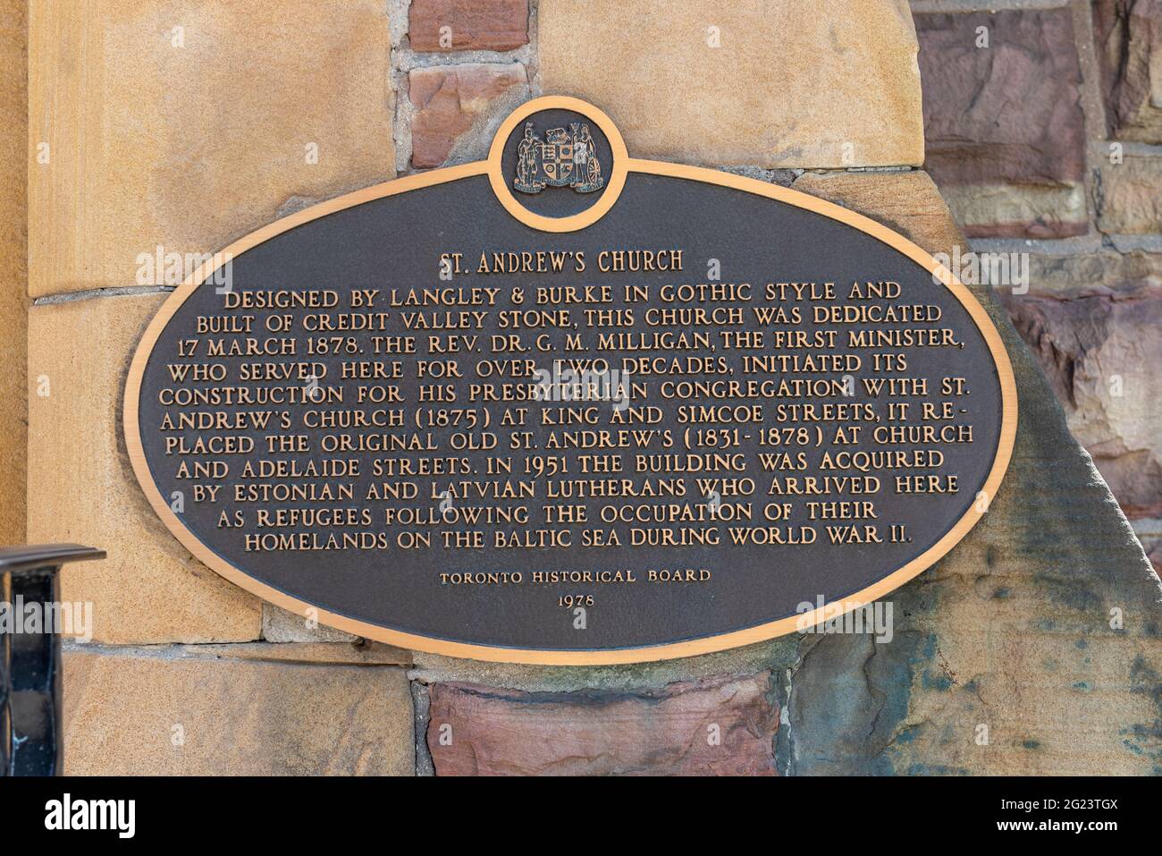 Information Plaque in Saint Andrew's Presbyterian Church in Toronto ...