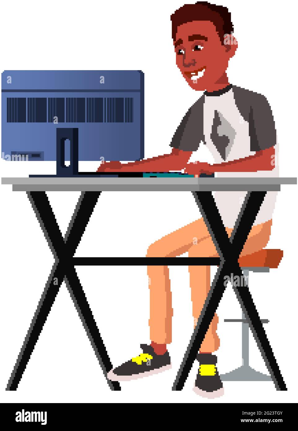 young boy programming software on computer cartoon vector Stock Vector ...