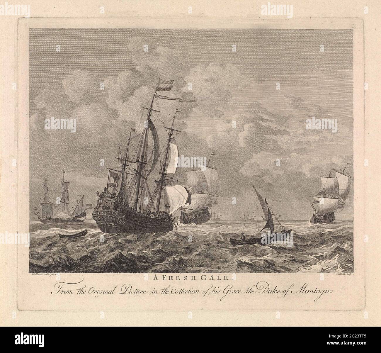 Sailing ships on open water during a storm; A Fresh Gale Stock Photo ...