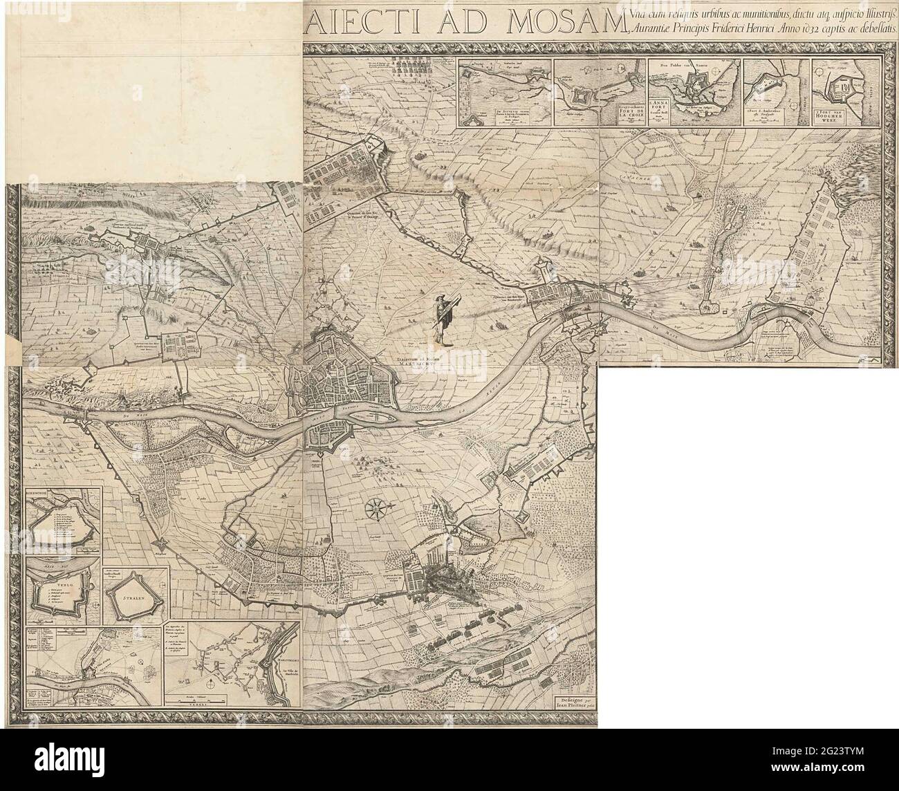 Large map of the Maastricht siege, 1632; Exponging Trajecti Ad Mosam ...