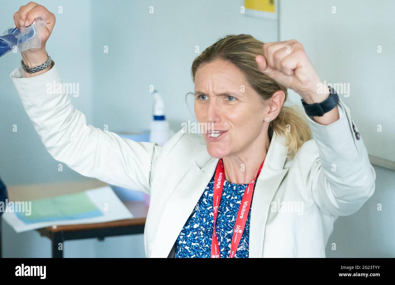 Labour candidate Kim Leadbeater during a visit to BBG Academy in ...