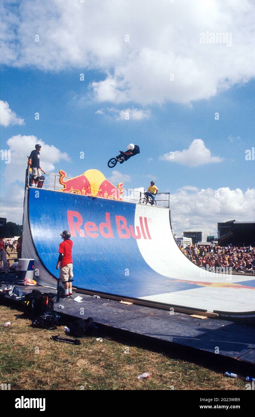 The Red Bull skateboard half pipe at the Reading Festival 2002 Stock ...
