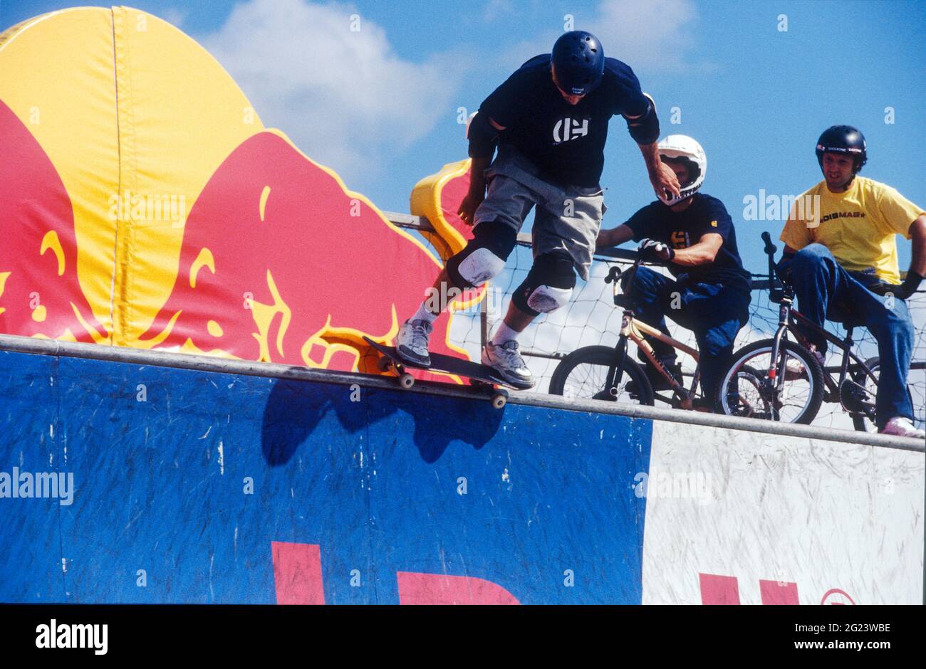 The Red Bull skateboard half pipe at the Reading Festival 2002 Stock ...