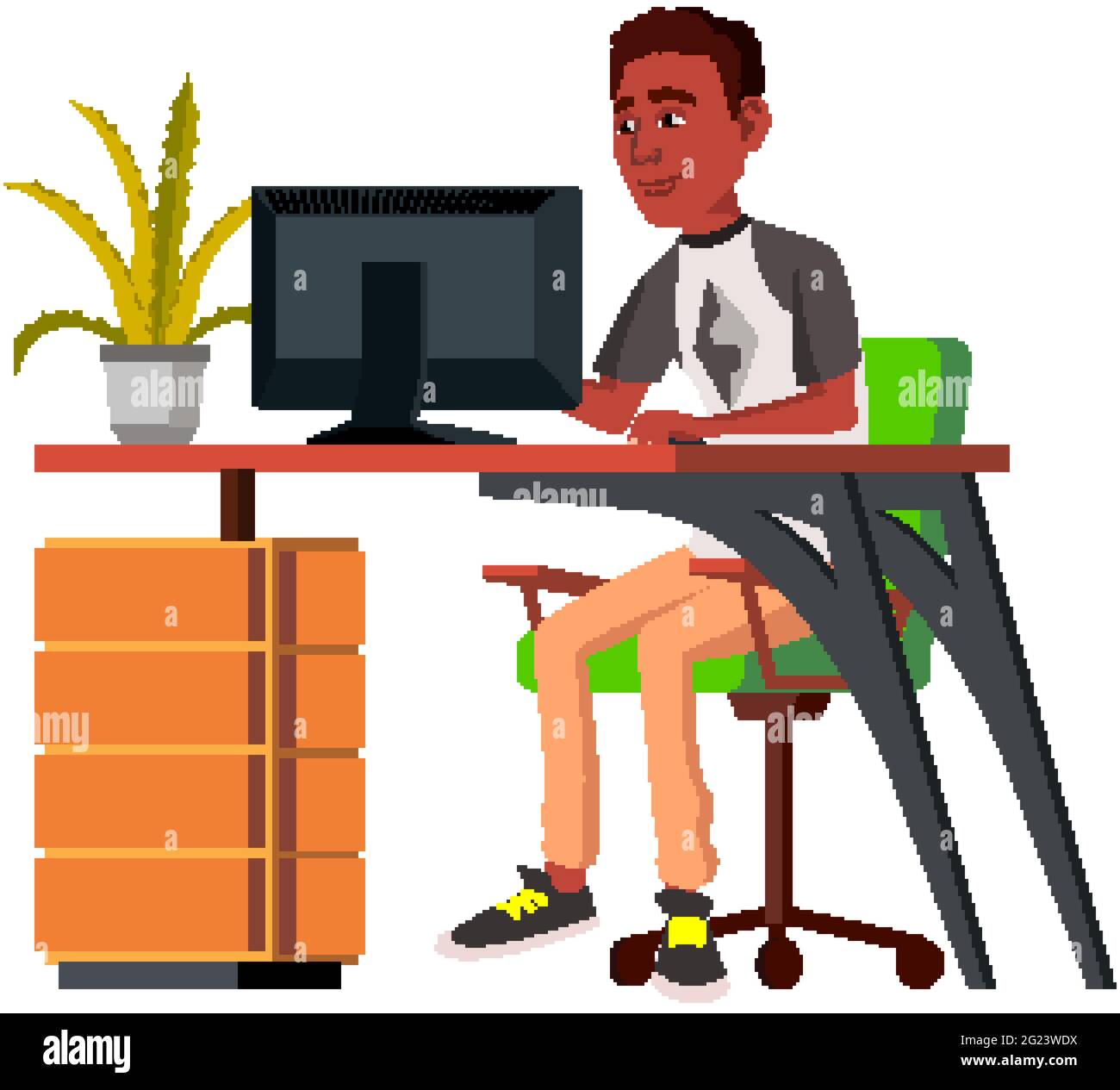 african guy working on computer at desk cartoon vector Stock Vector ...