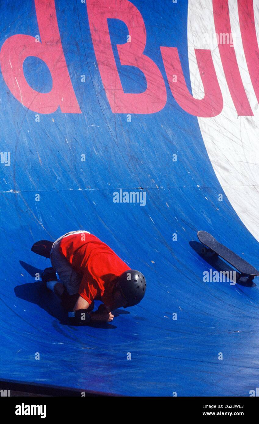 The Red Bull skateboard half pipe at the Reading Festival 2002 Stock ...