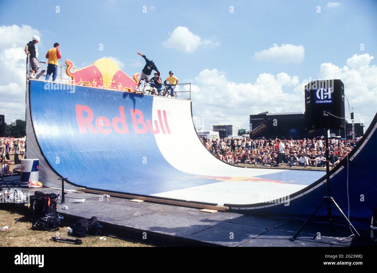 The Red Bull skateboard half pipe at the Reading Festival 2002 Stock ...
