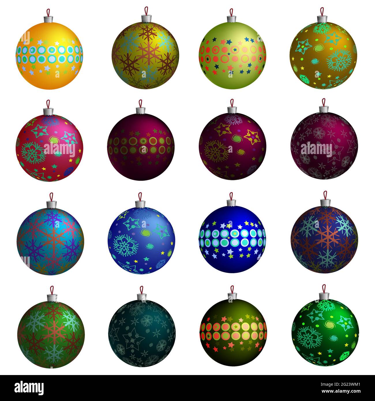 Set of colorful Christmas balls with different patterns. Isolated on ...