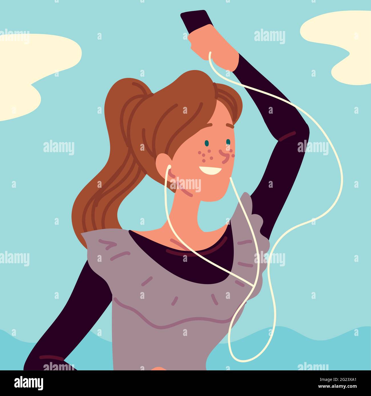 woman using headphone Stock Vector Image & Art - Alamy