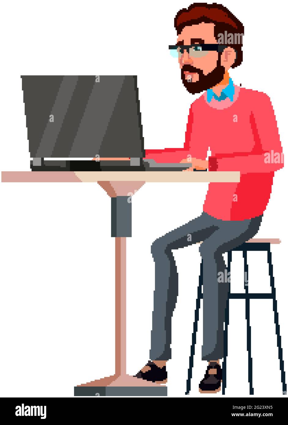 intelligence young man working on notebook in internet cafe cartoon ...